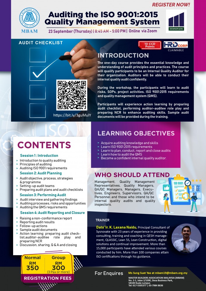 ISO Course on Auditing the ISO 9001:2015 Quality Management System