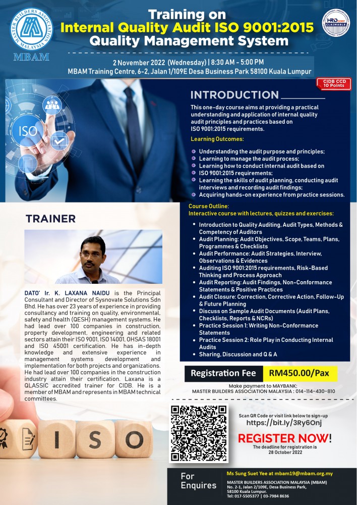 Training on Internal Quality Audit ISO 9001:2015 for Construction